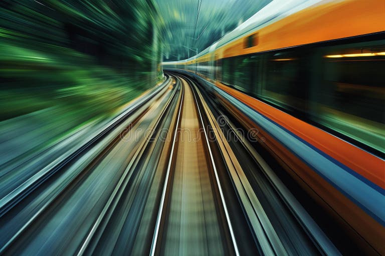 Modern High-speed Train in Fast Motion Passes through Railway Stations ...