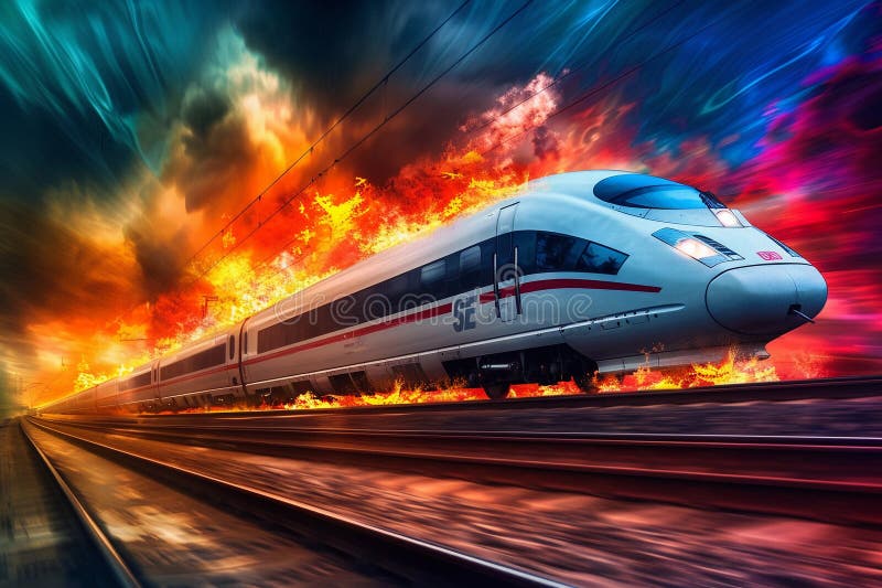 Modern High-speed Train in Fast Motion Passes through Railway Stations ...