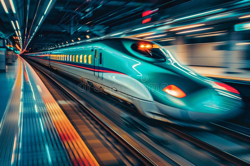 Modern High-speed Train in Fast Motion Passes through Railway Stations ...