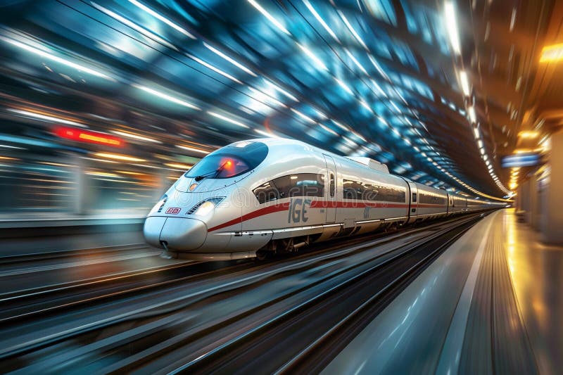Modern High-speed Train in Fast Motion Passes through Railway Stations ...