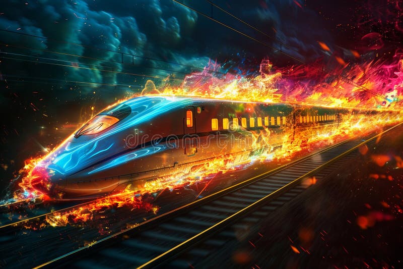 Modern High-speed Train in Fast Motion Passes through Railway Stations ...