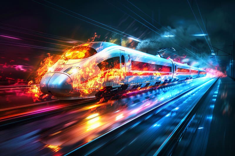 Modern High-speed Train in Fast Motion Passes through Railway Stations ...
