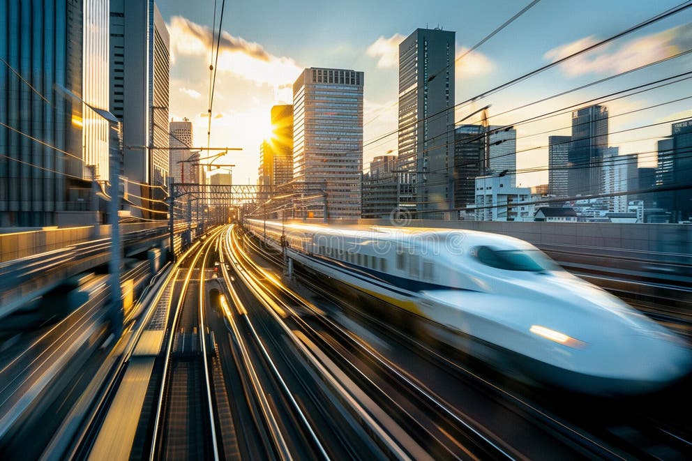 Modern High-speed Train in Fast Motion Passes through Railway Stations ...