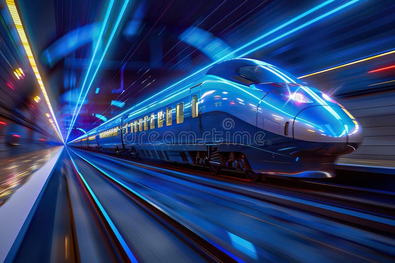 Modern High-speed Train in Fast Motion Passes through Railway Stations ...