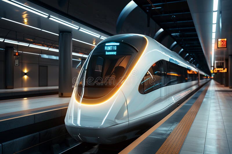 Modern High-speed Train in Fast Motion Passes through Railway Stations ...