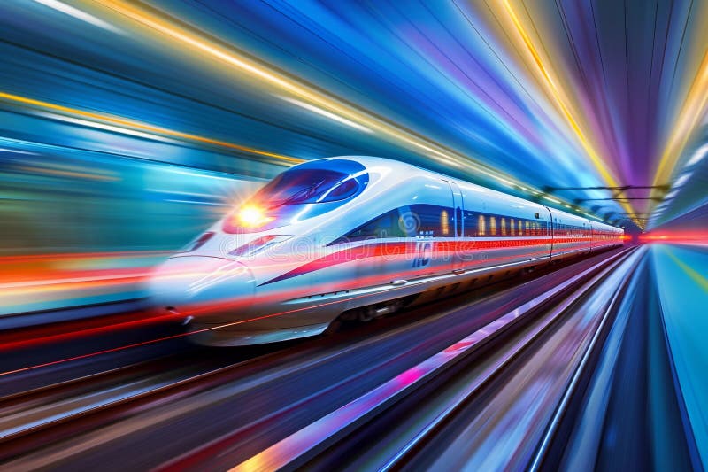 Modern High-speed Train in Fast Motion Passes through Railway Stations ...