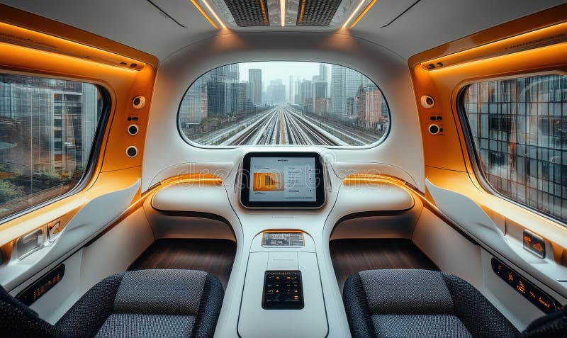 Modern High-speed Train Interior Featuring Advanced Display and Control ...
