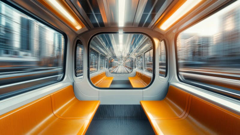 Modern High Speed Train Interior with Orange Seats Stock Illustration ...