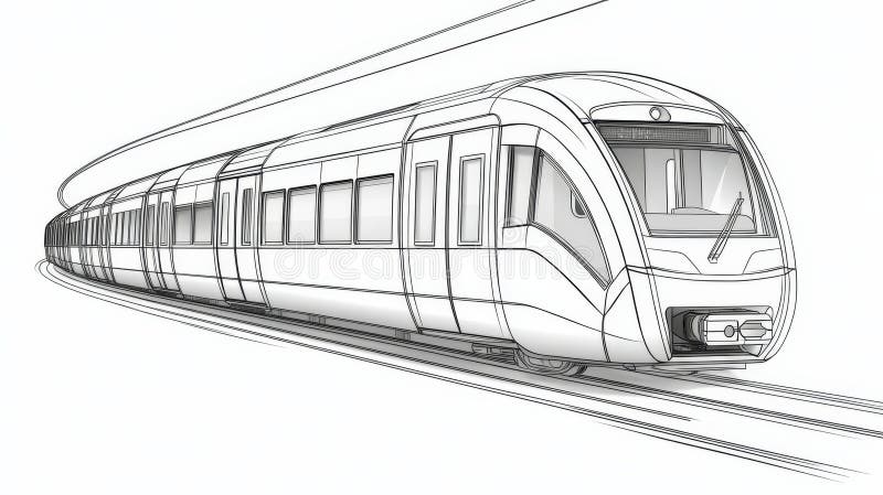 Modern High-Speed Train Line Art Illustration, Minimalist Vector ...
