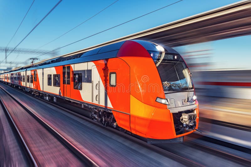 Modern high-speed train. stock photo. Image of railroad - 130471538