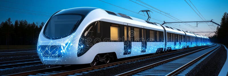 Modern High Speed Train with Network Connection Lines, Futuristic ...