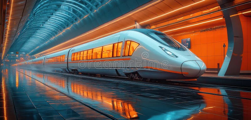 Modern High-speed Train Parked at a Stylish Station with Dynamic ...