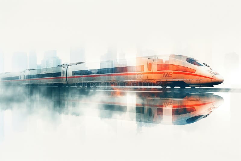 Modern High Speed Train Passing with Motion Blur and City Reflections ...