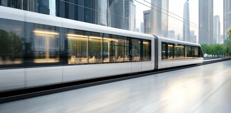 Modern High-speed Train Passing through Urban Cityscape with ...