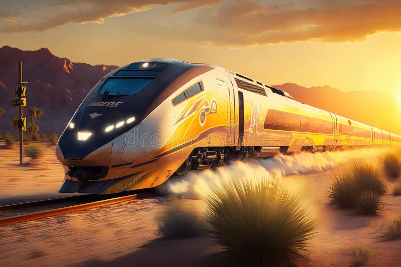 Modern, High-speed Train Racing Past the Setting Sun Stock Illustration ...