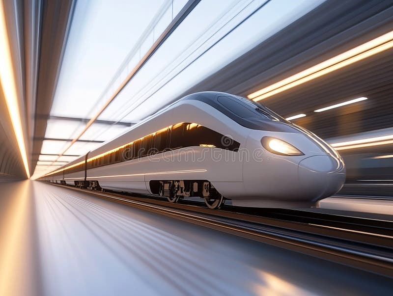 Modern High-speed Train Speeding Along the Tracks Stock Illustration ...
