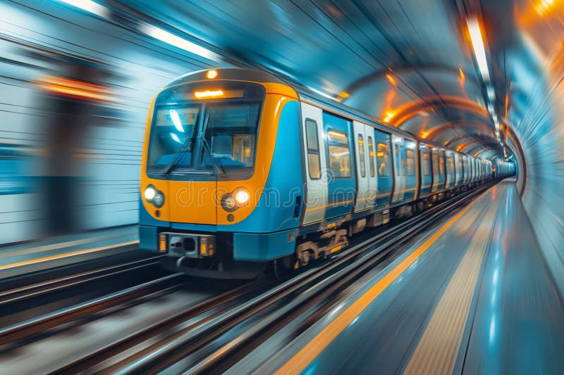 Modern High-speed Train Speeding Inside a Tunnel Stock Image - Image of ...