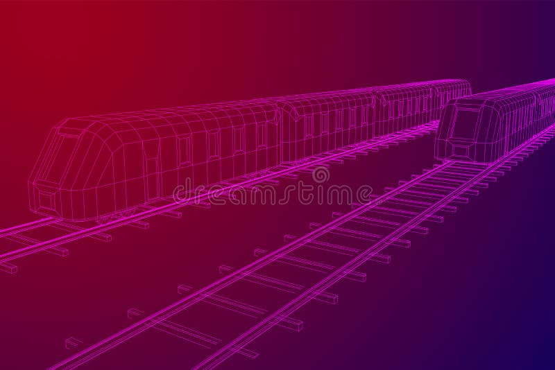 High Speed Train in Motion. Vector Rendering of 3d. Wire-frame Style ...
