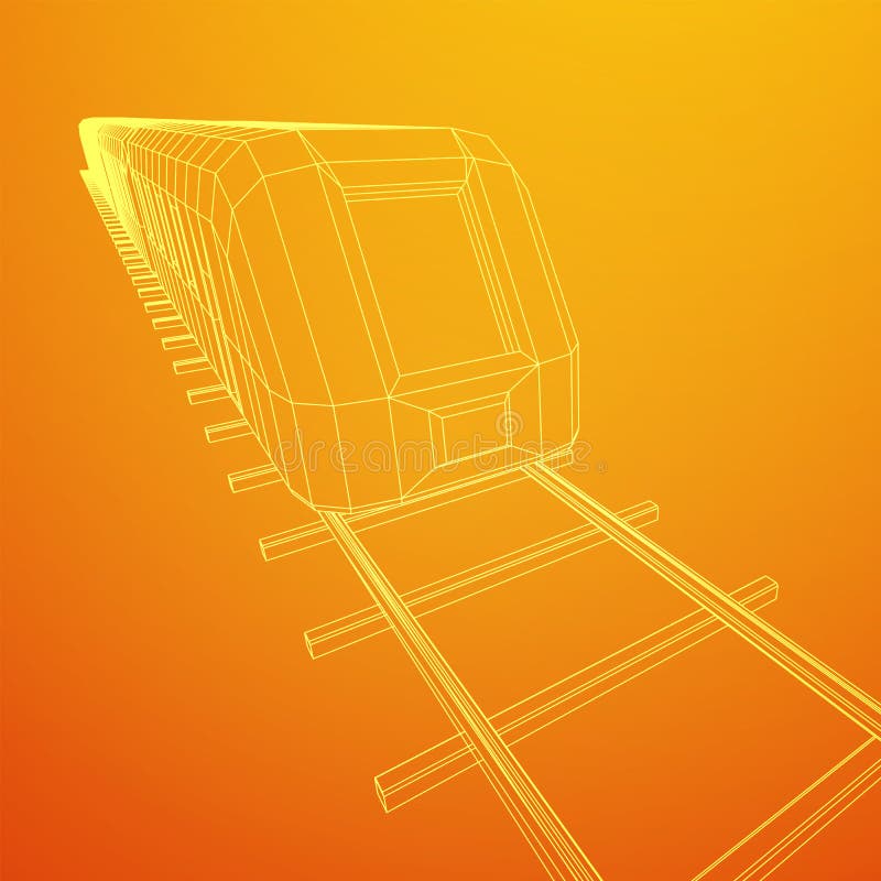 High Speed Train in Motion. Vector Rendering of 3d. Wire-frame Style ...