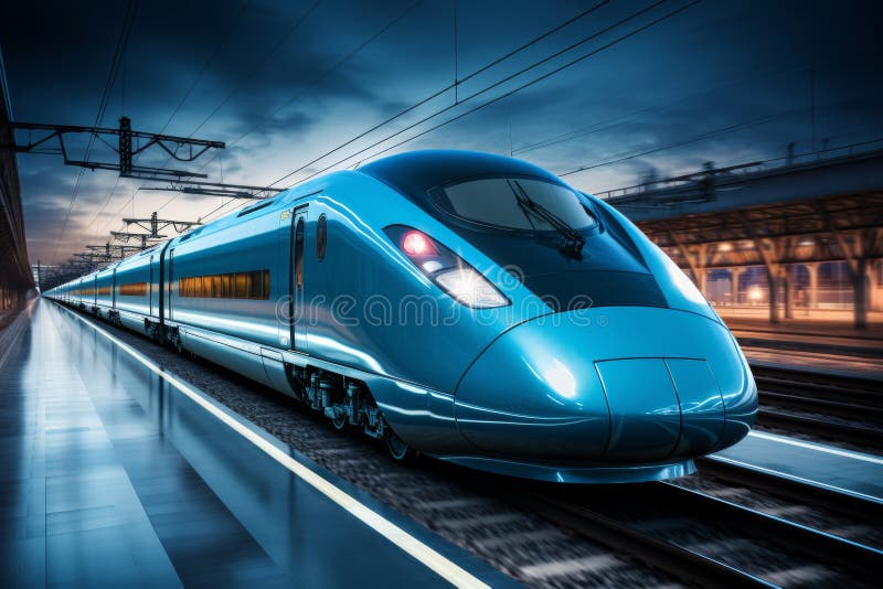 Modern High-speed Train with Streamlined Design at Busy Railway Station ...