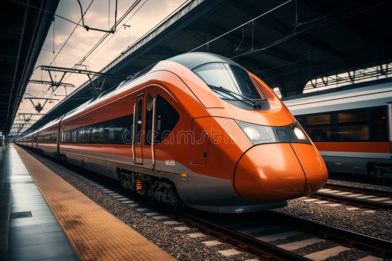 Modern High-speed Train with Streamlined Design at Busy Railway Station ...