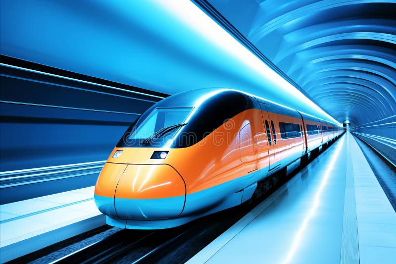 Modern High Speed Train in a Subway Tunnel Stock Illustration ...
