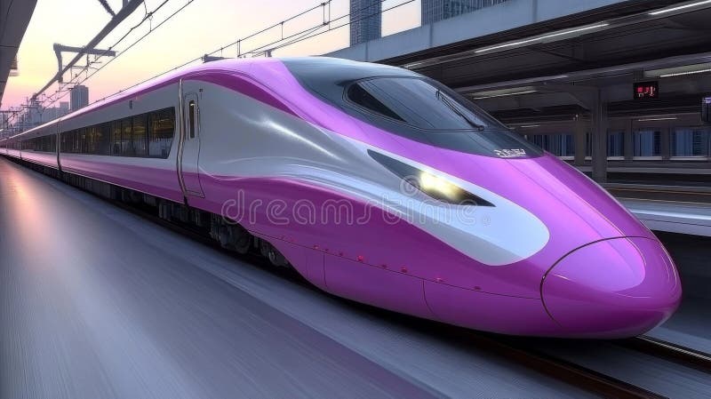 Modern High Speed Train Traveling through Station Stock Illustration ...