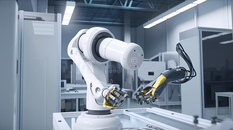 Modern High Tech Authentic Robot Arm at Work. Industrial Robotic ...