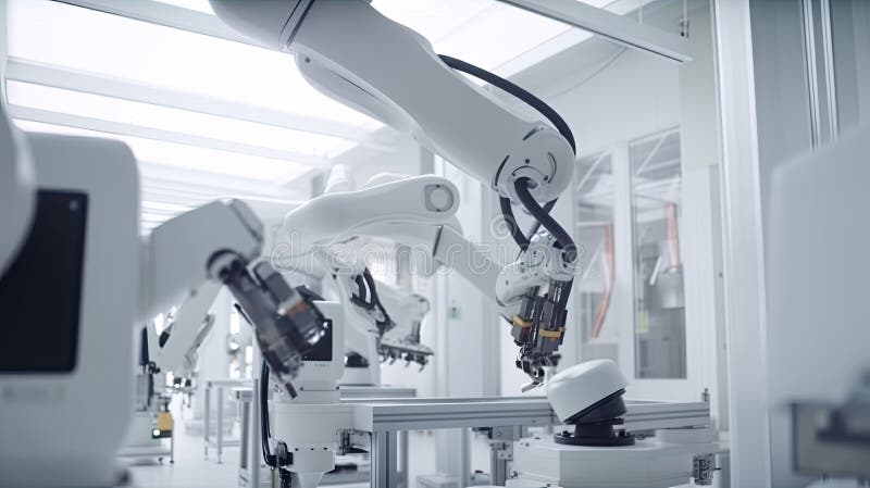 Modern High Tech Authentic Robot Arm at Work. Industrial Robotic ...