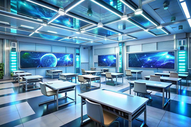 Futuristic High-tech Classroom for Students Stock Illustration ...