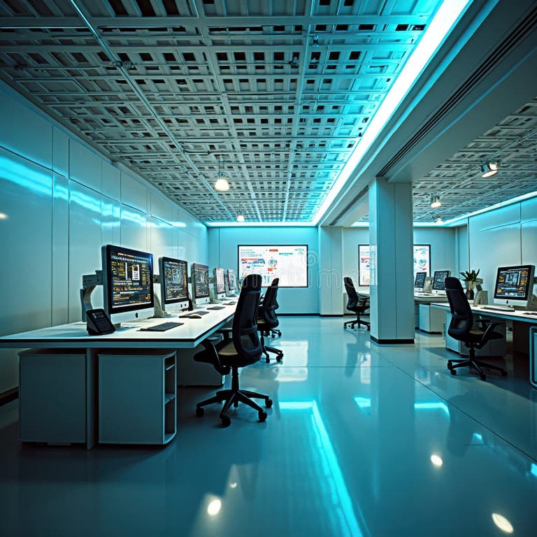 Modern High-tech Control Room with Advanced Computers and Monitors ...