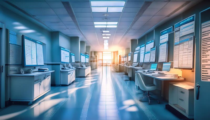 Modern and High-tech Control Room with Multiple Work Stations and Large ...