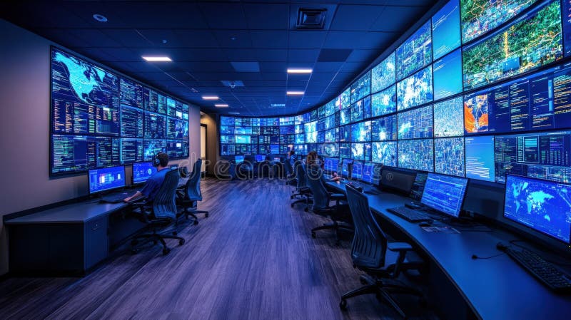 Modern, High-tech Control Room with Numerous Displays Stock ...