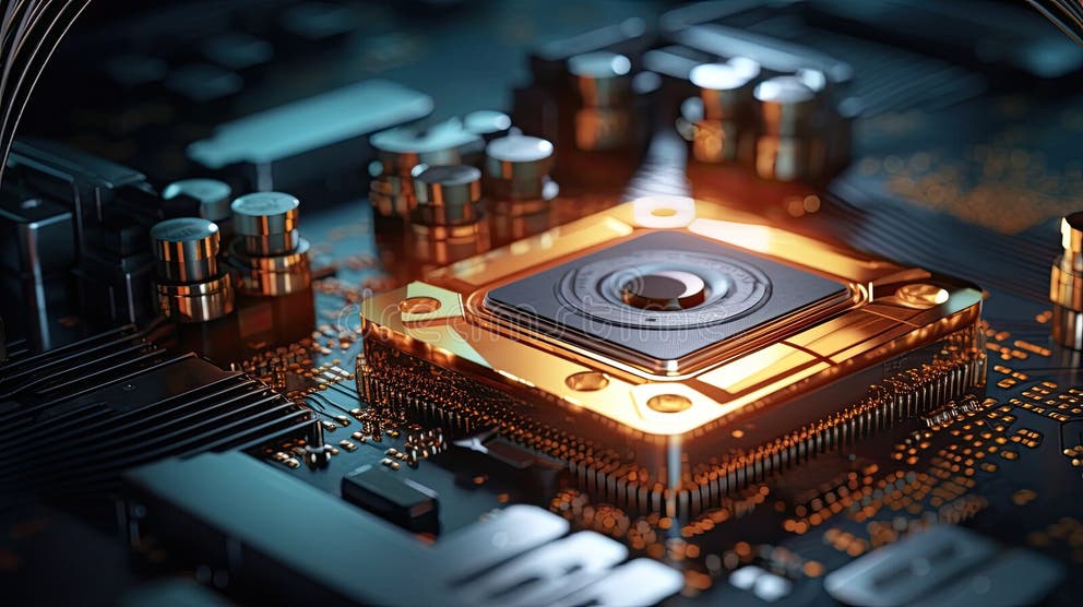 Modern High Tech CPU Chip of Contemporary Super Computer Processor ...