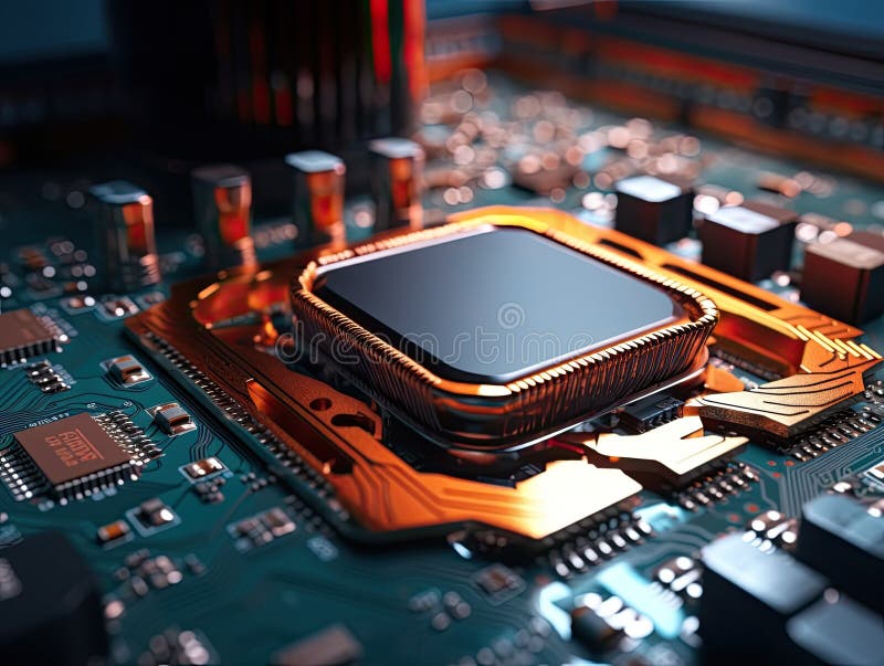 Modern High Tech CPU Chip of Contemporary Super Computer Processor ...