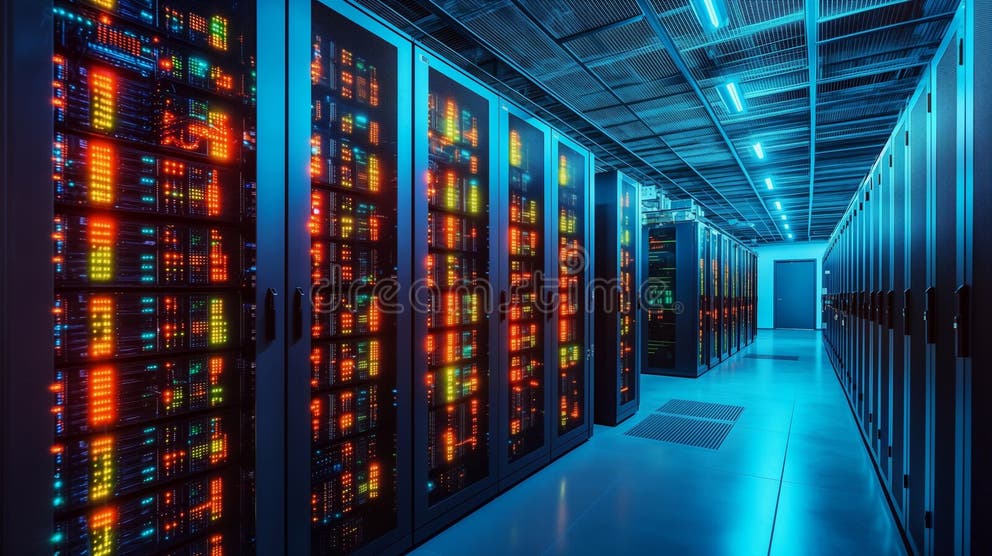 High-Tech Data Center with Server Racks and LED Lights Stock ...