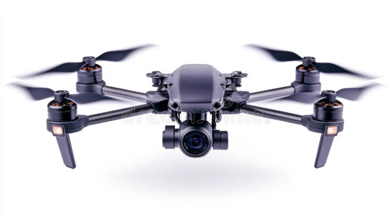 Modern High-tech Drone with Four Propellers and Camera on Isolated ...