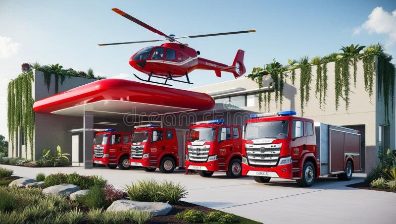 Modern High-Tech Fire Station Stock Illustration - Illustration of ...