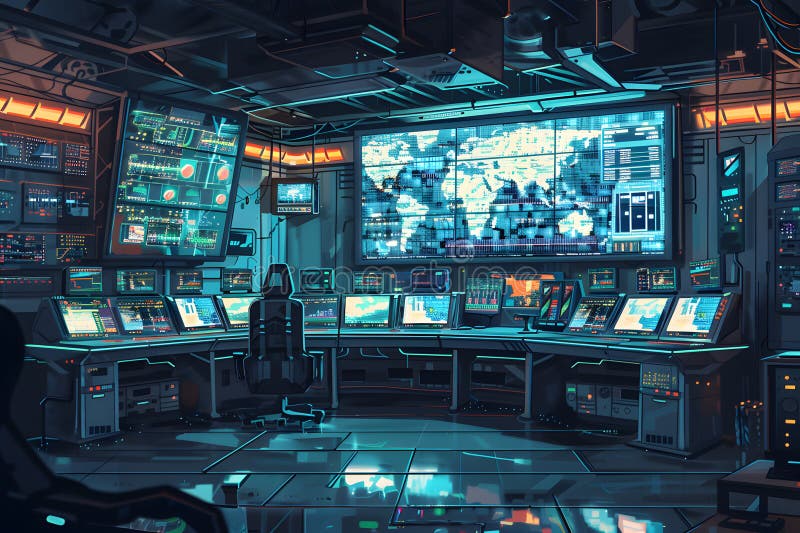 Modern High-tech Futuristic Control Room or Center Stock Illustration ...