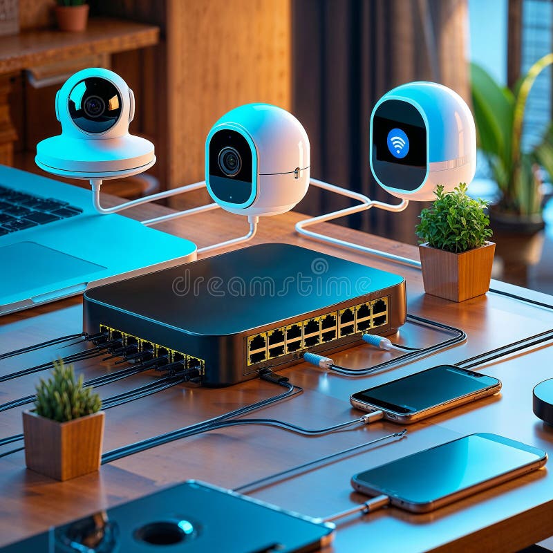 Modern High-Tech Home Office with Network Switch and Smart Devices ...