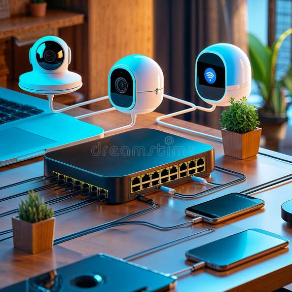 Modern High-Tech Home Office with Network Switch and Smart Devices ...