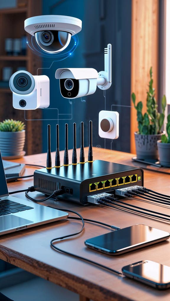 Modern High-Tech Home Office with Network Switch and Smart Devices ...