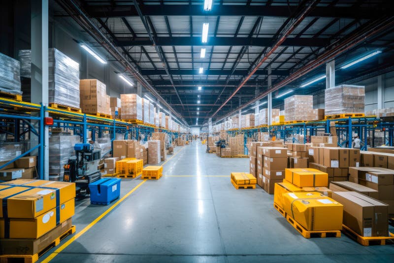 Modern High Tech Innovative Warehouse Logistics Displayed through Automation, Robotics and ...