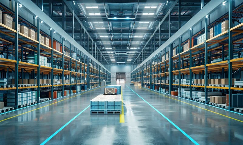 Modern High-tech Interior Warehouse Storage, Generative Ai. Stock Photo ...
