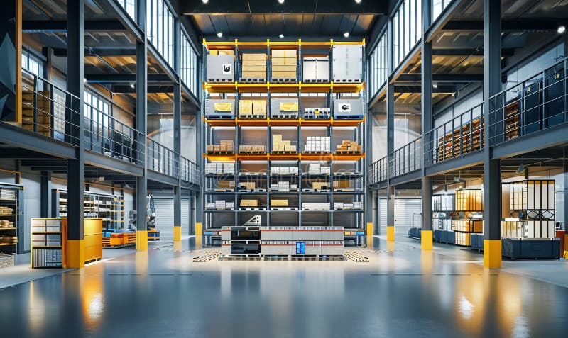 Modern High-tech Interior Warehouse Storage, Generative Ai. Stock Photo ...