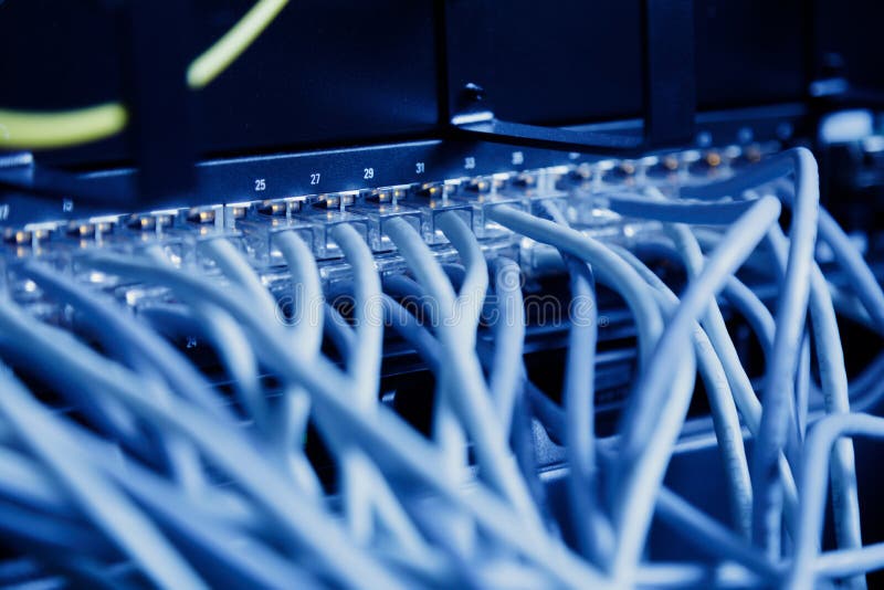 Modern High Tech Internet Data Center Room with Network Panel, Switch ...