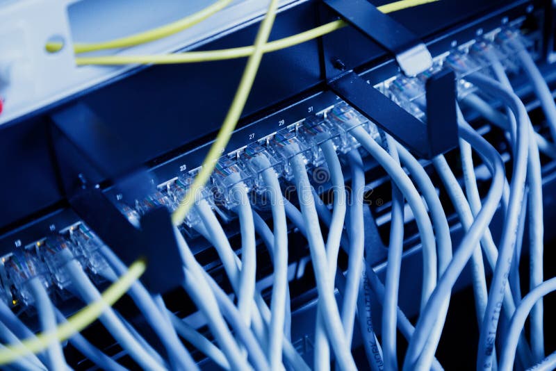 Modern High Tech Internet Data Center Room with Network Panel, Switch ...