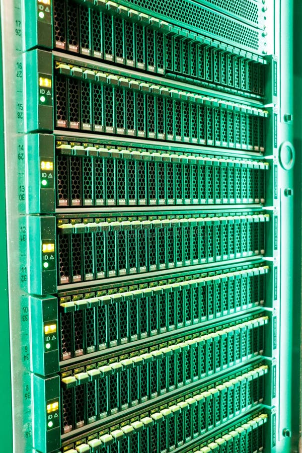 Data Center with Multiple Rows of Fully Operational Server Racks in ...