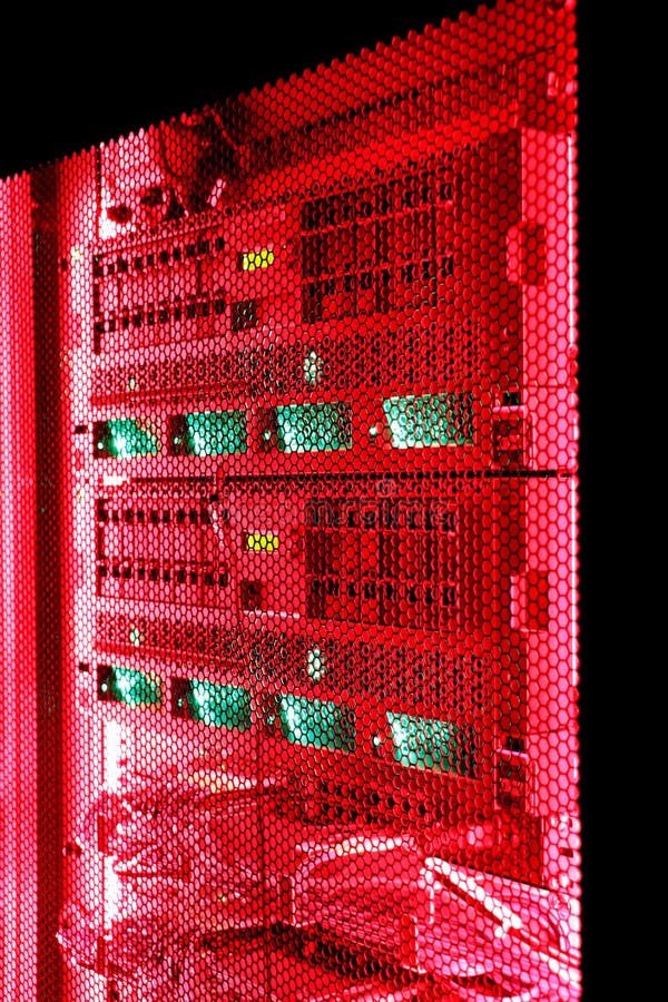 Data Center with Multiple Rows of Fully Operational Server Racks in ...