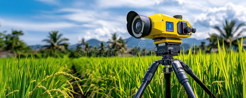 Modern High Tech Lidar Device is Positioned in Lush Green Rice Field ...